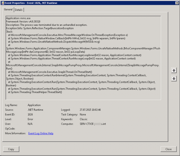 Citrix StoreFront v3.0 MMC crashes with error - MMC has detected an error in a snap-in and will ...
